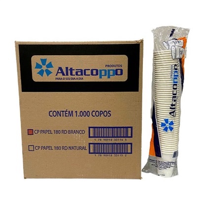 Copo Descartável de Papel Branco 180ml CX C/ 1000 UN Altacoppo - Gimba